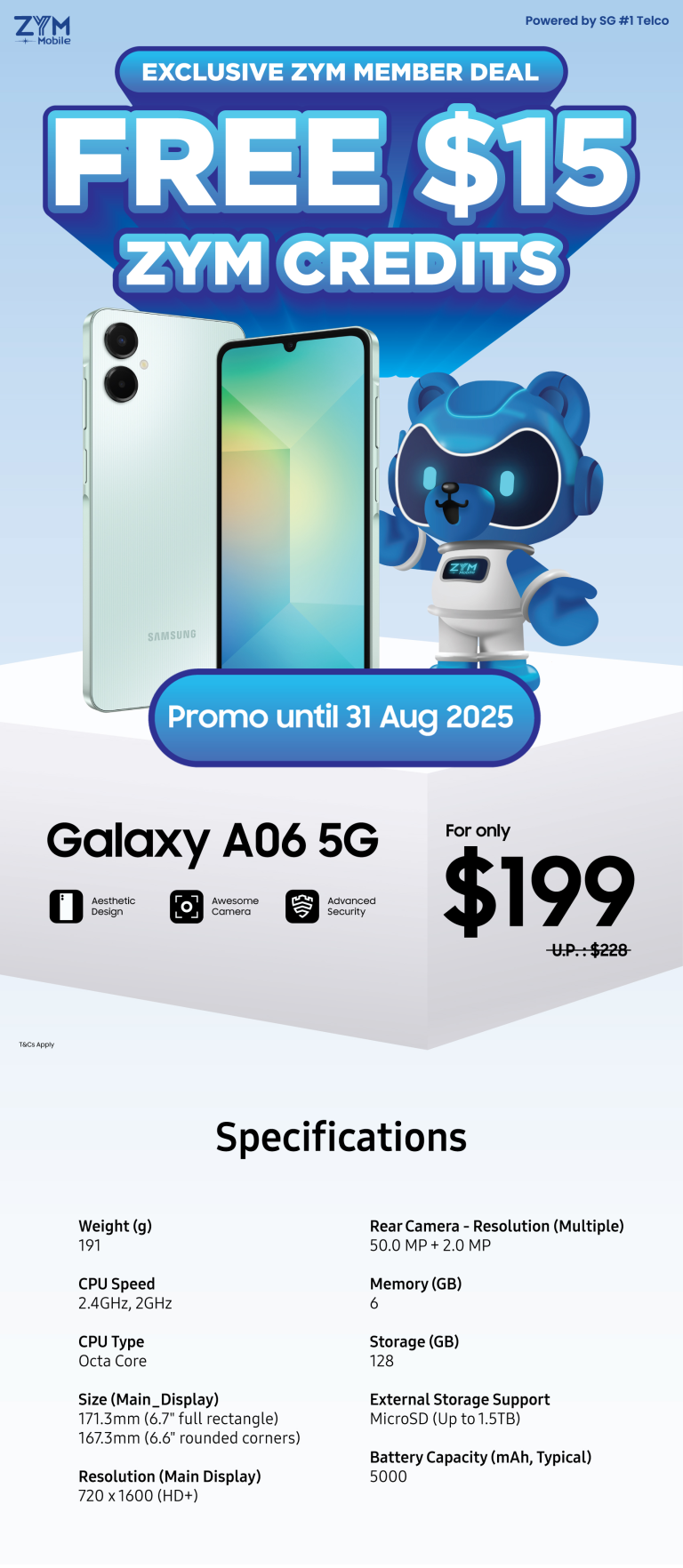 Free $15 ZYM Credits with A06 | ZYM Mobile