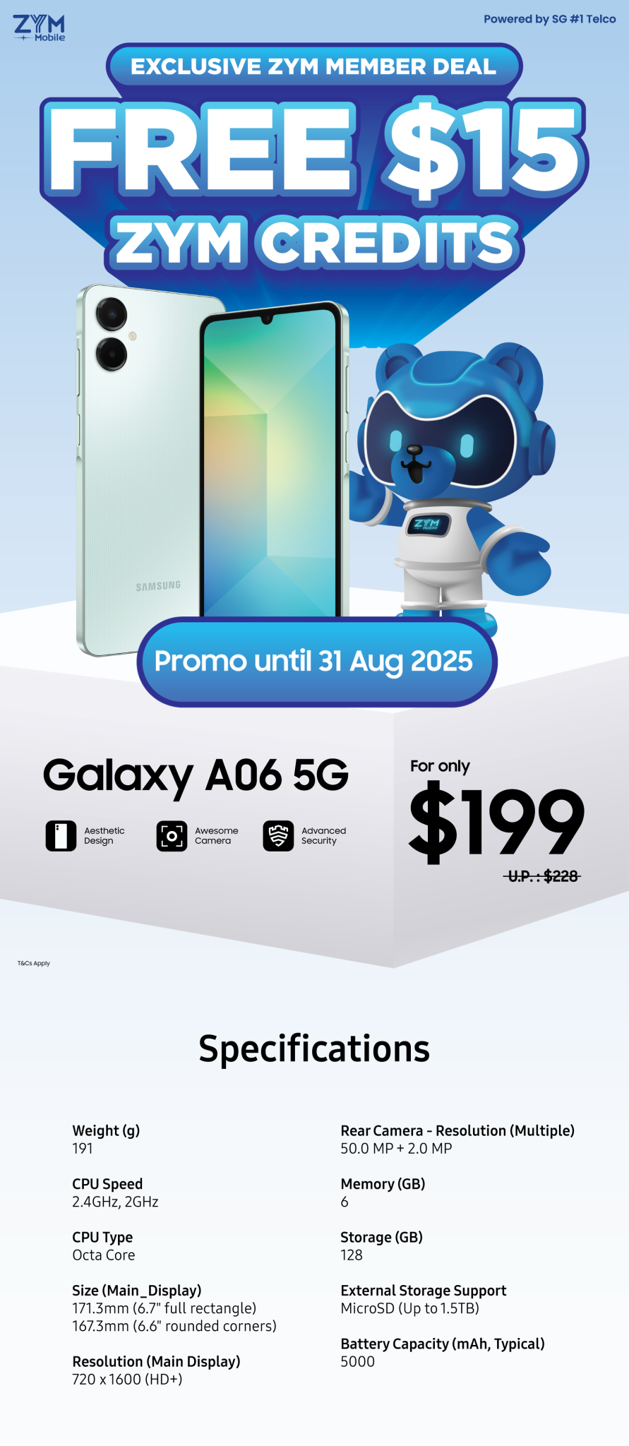 Free $15 ZYM Credits with A06 | ZYM Mobile